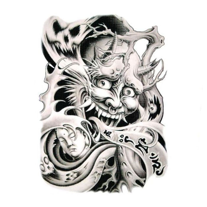 Chinese Demon Face Tattoos Hand Drawn Black And White Tattoos Artwork